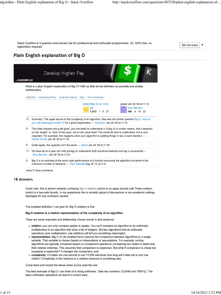 Algorithm Plain English Explanation Of Big O Stack Overflow Pdf Time Complexity