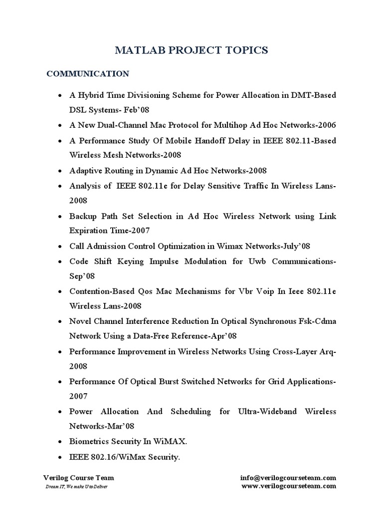 Matlab Project Topics | PDF | Wireless Ad Hoc Network | Computer Network
