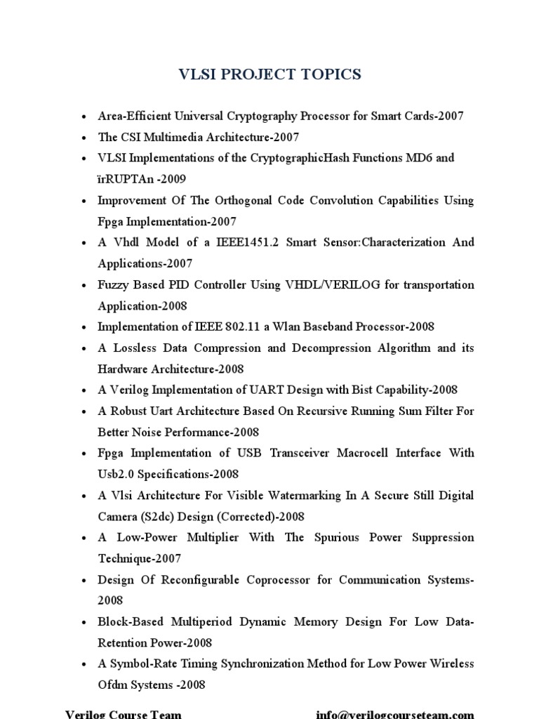Vlsi Project Topics: Verilog Course Team | PDF | Field Programmable ...