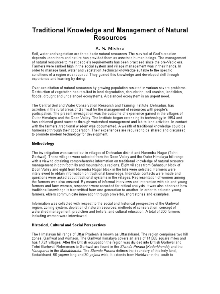 Traditional Knowledge and Management of Natural Resources | PDF ...