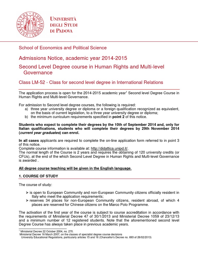 2014-2015 Human Rights Degree Admissions | PDF | Academic Degree ...