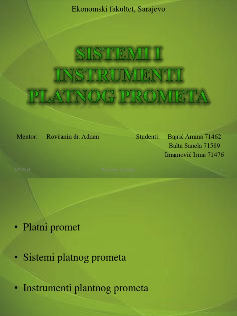 Sistemi I Instrumenti Platnog Prometa | PDF