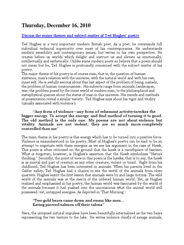 Ted Hughes | PDF | Poetry | Dream