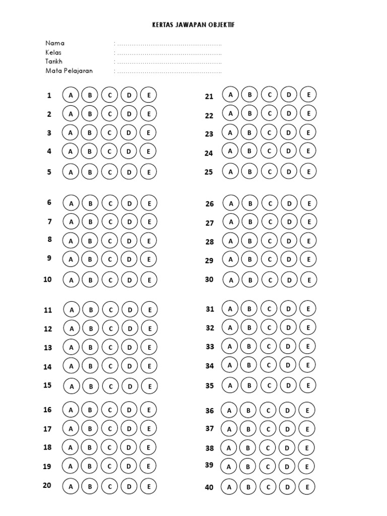 Kertas Jawapan Objektif | PDF