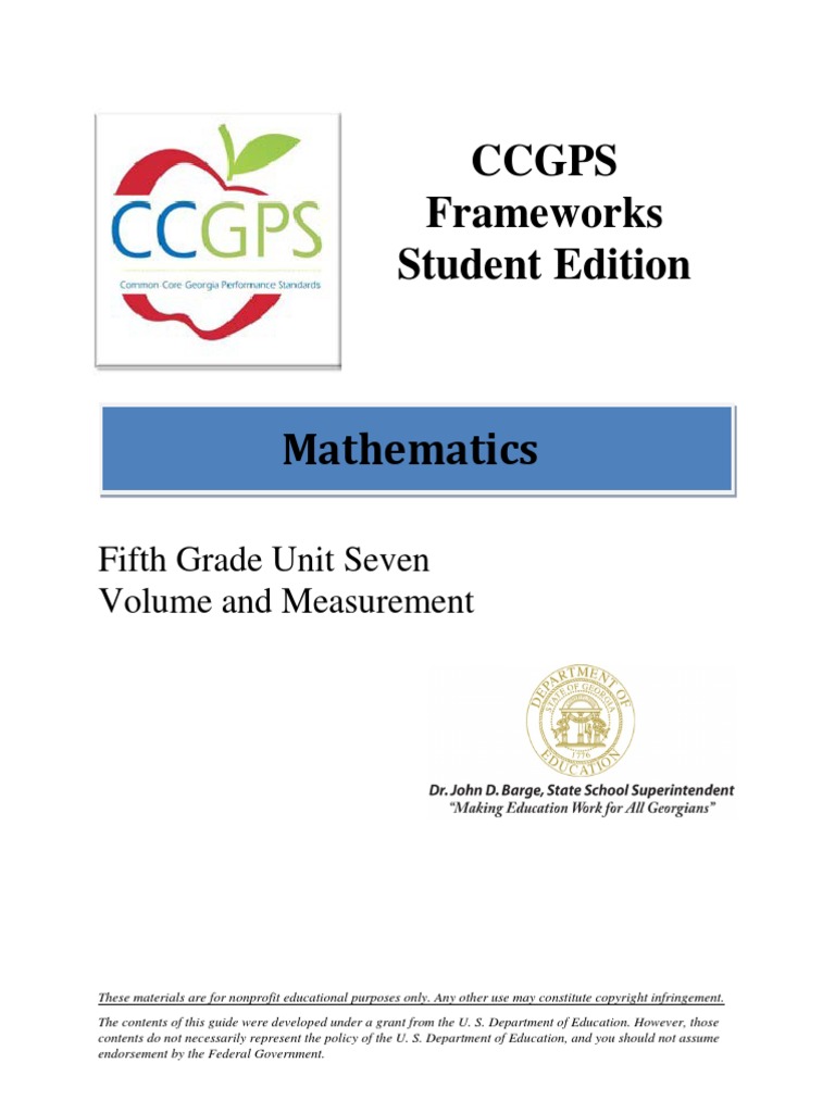 Ccgps Math 5 Unit7frameworkse | PDF | Volume | Units Of Measurement