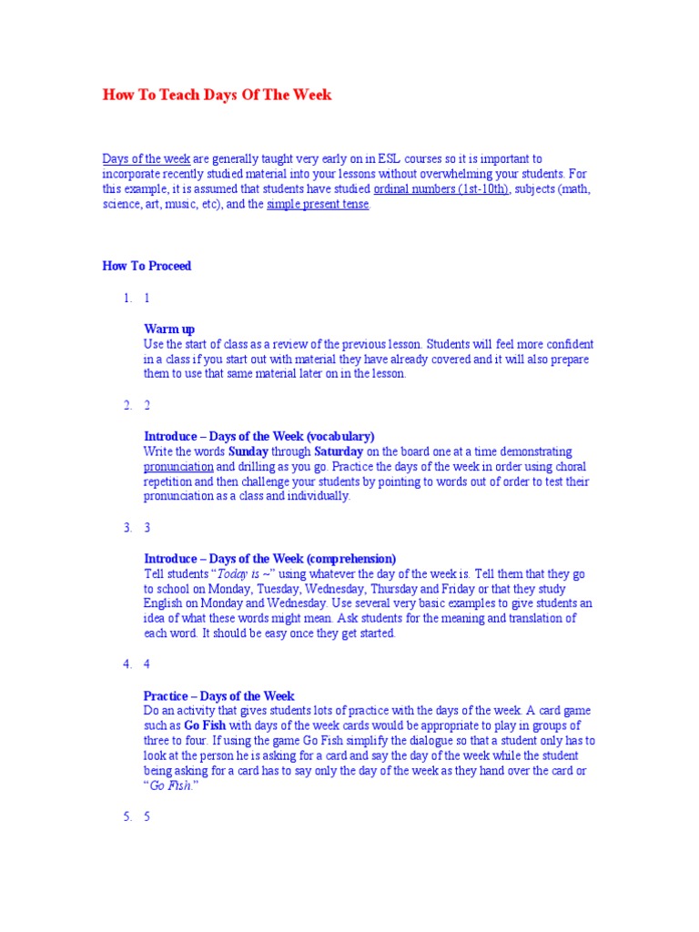How To Teach Days of The Week | PDF | English As A Second Or Foreign ...