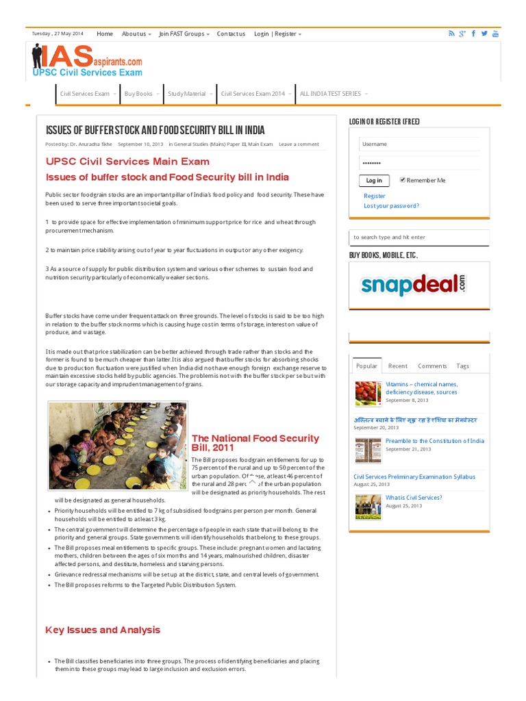 Issues of Buffer Stock and Food Security Bill in India - UPSC Civil ...