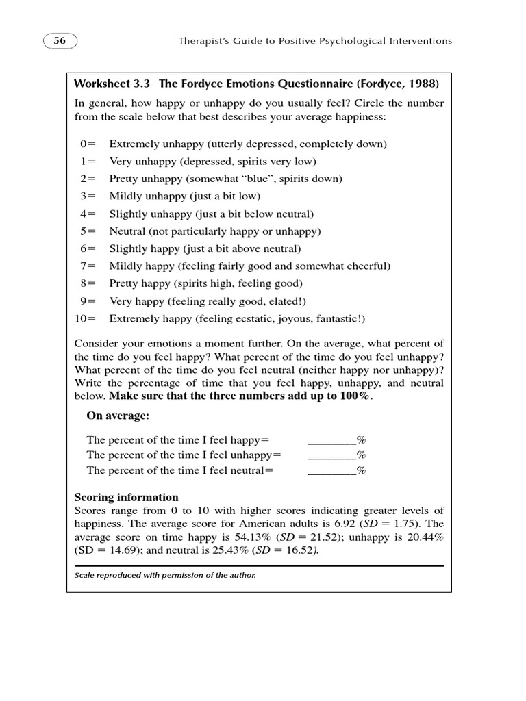 Measuring Happiness: The Fordyce Emotions Questionnaire | PDF