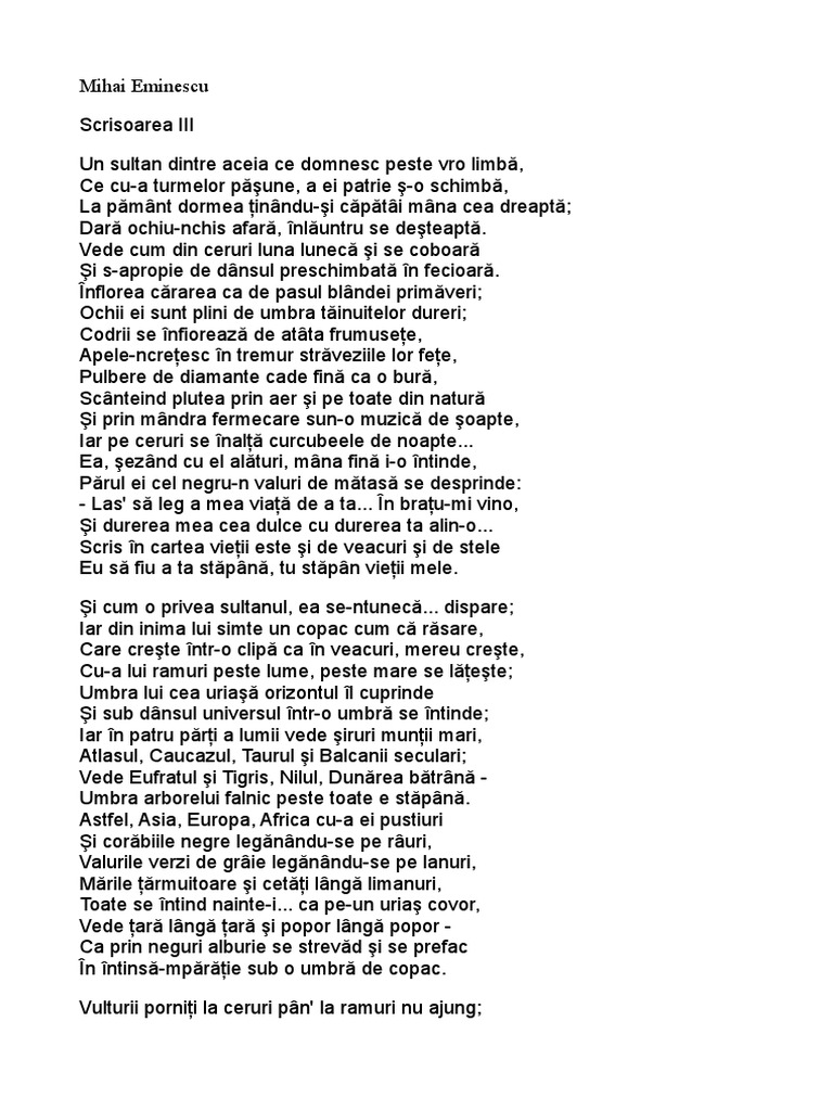 Mihai Eminescu - Scrisoarea A III-A | PDF