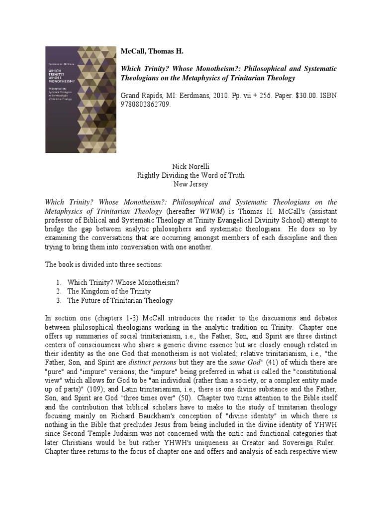Which Trinity? Whose Monotheism?: Philosophical and Systematic ...