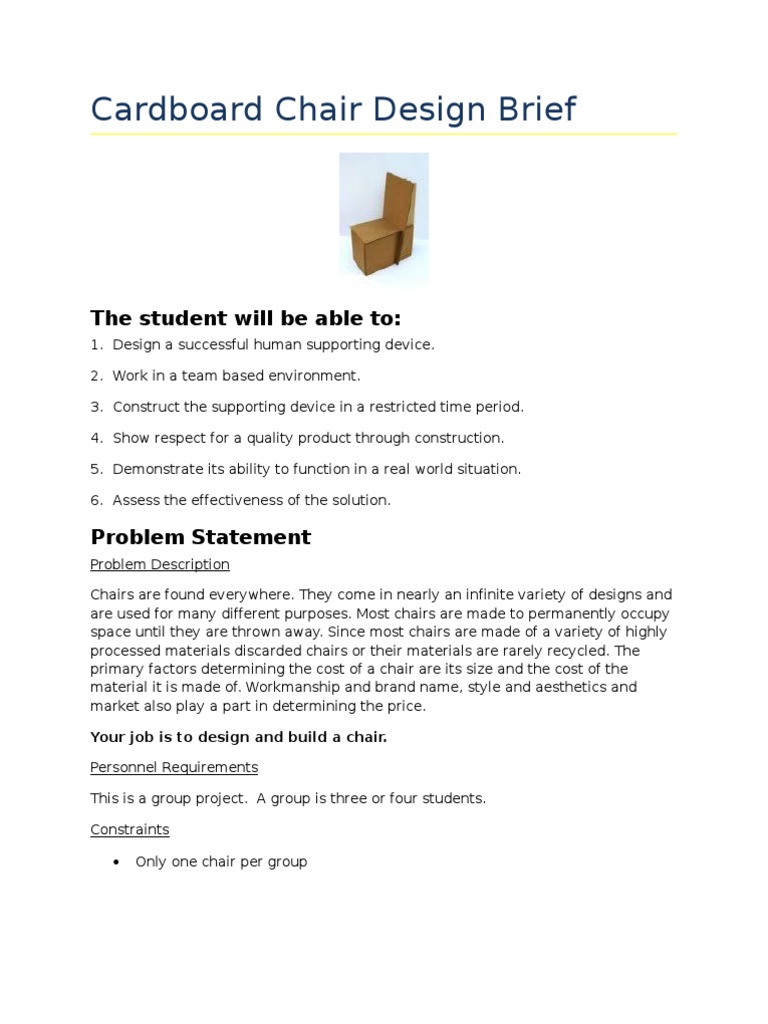 Cardboard Chair Design Brief | PDF | Engineering Design Process ...