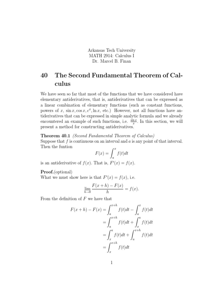 Second Fundamental Theorem of Calculus | PDF
