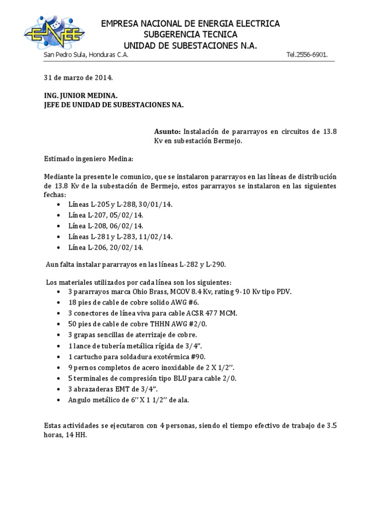 Informe de Instalacion de Pararrayos | PDF