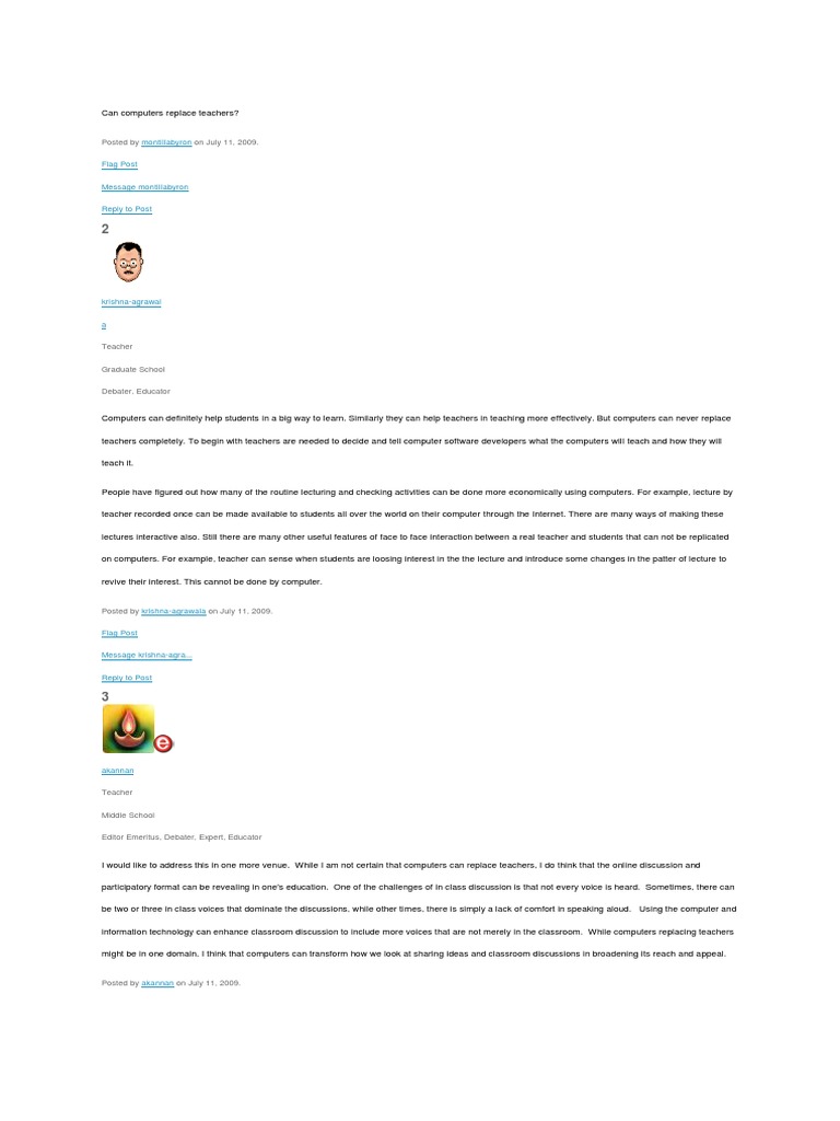 Can Computers Replace Teachers | PDF | Lecture | Teachers