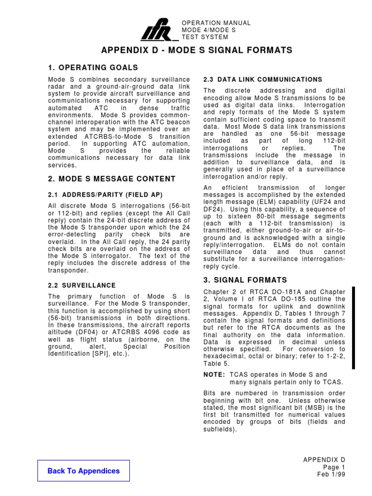 Appendix D - Mode S Signal Formats: 1. Operating Goals | PDF | Business