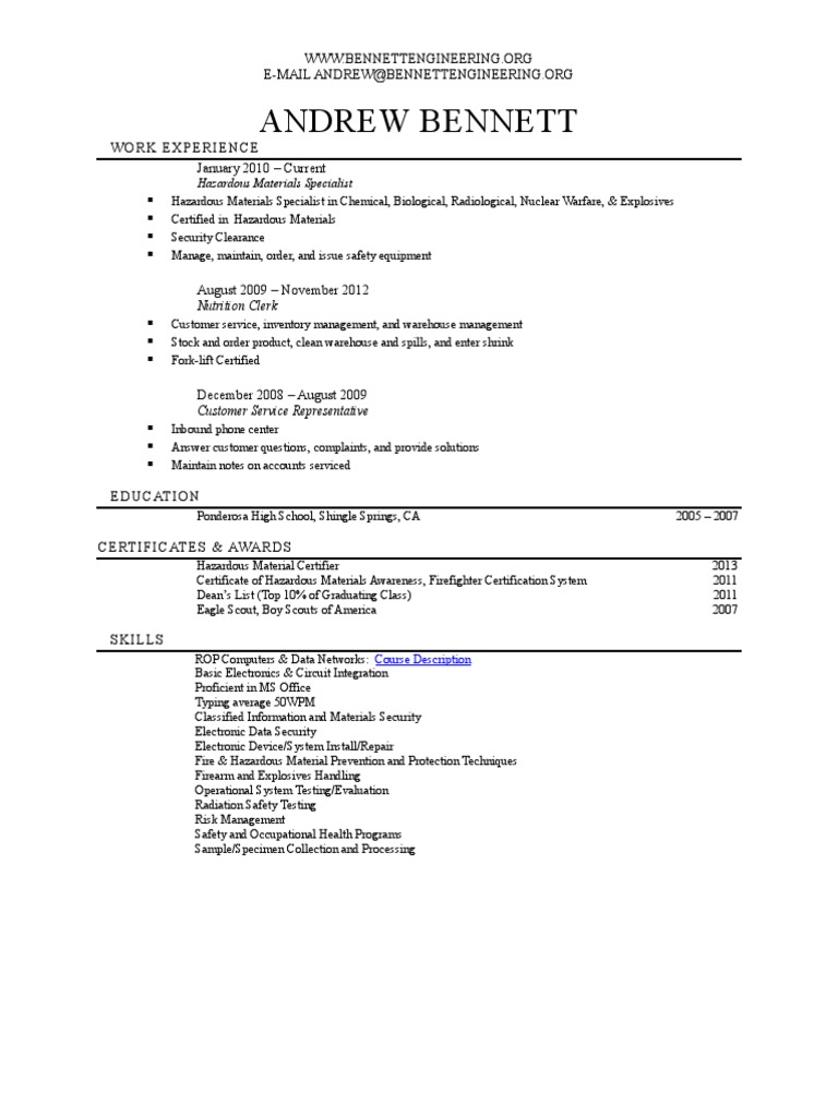 Andrew Bennett Resume Short Online | PDF