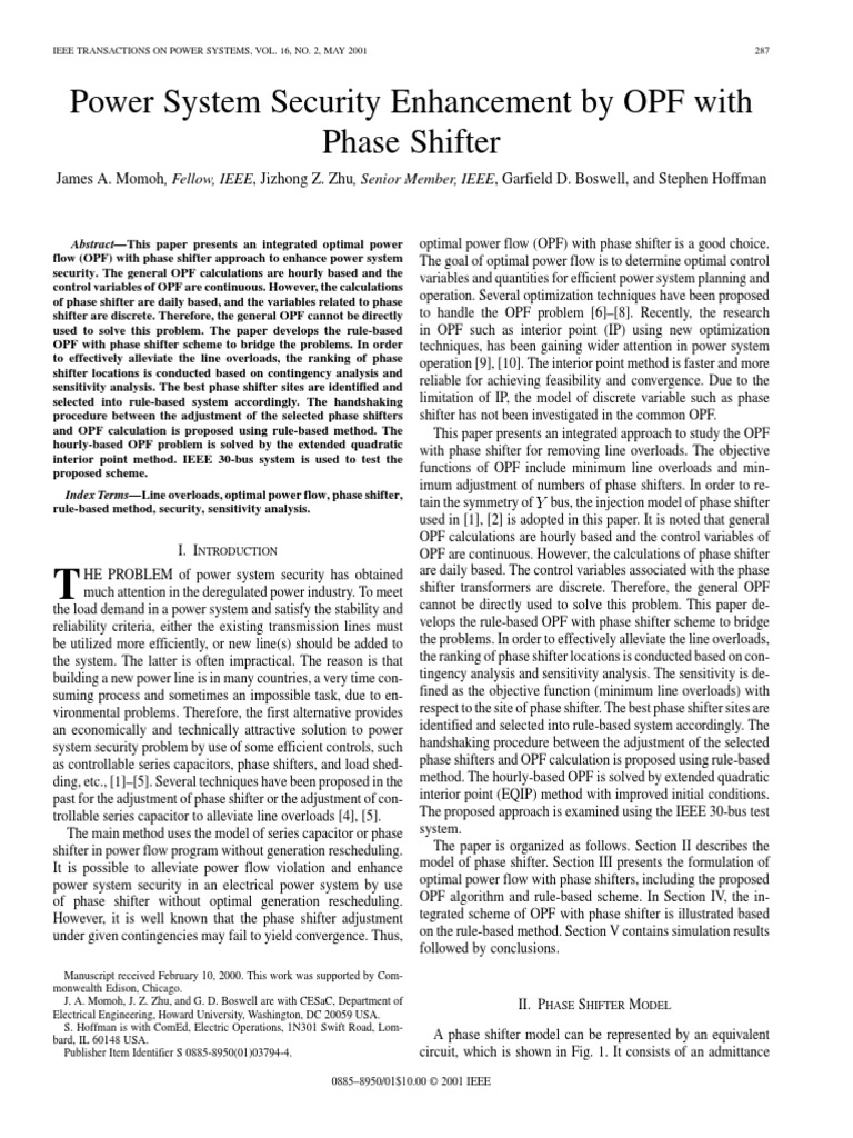 Power System Security Ebhancement by Phase Shifter Operation | PDF ...