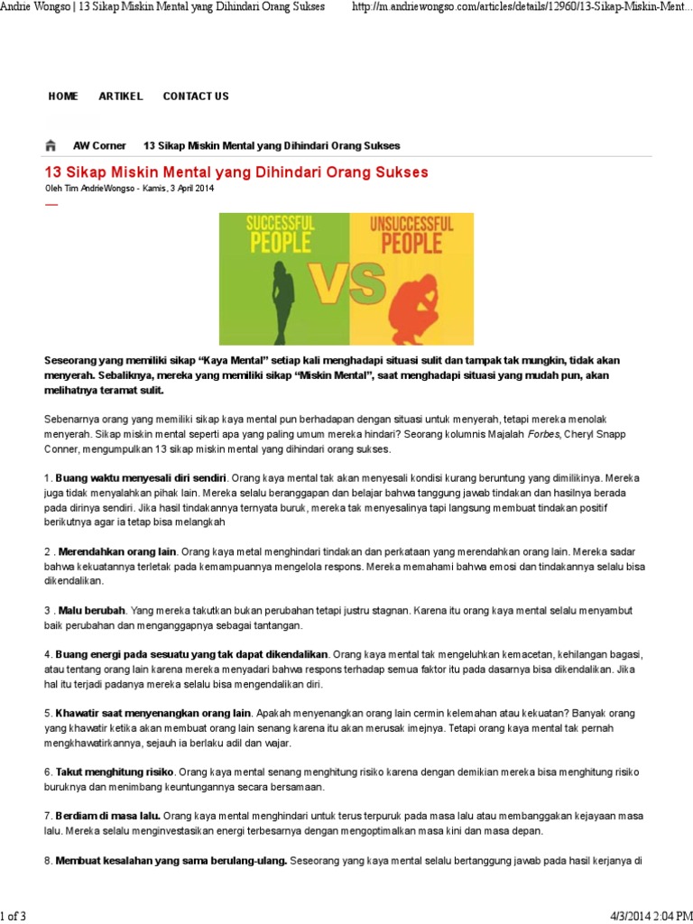 Andrie Wongso - 13 Sikap Miskin Mental Yang Dihindari Orang Sukses ...