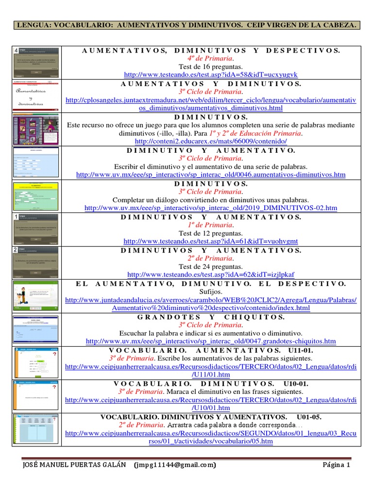 Vocabulario Aumentativos y Diminutivos PDF | PDF