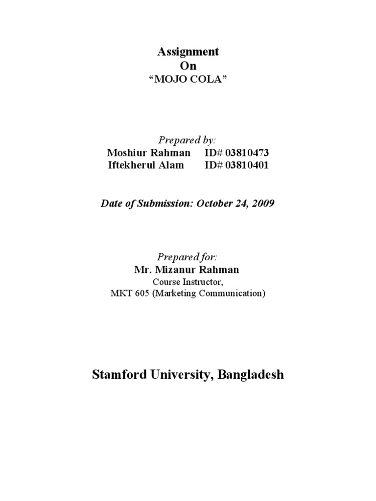 MKT Comm (Mojo Cola) | PDF | Brand | Business