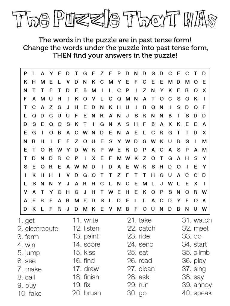 Past Tense Word Search Puzzle | PDF | Word Search | Leisure