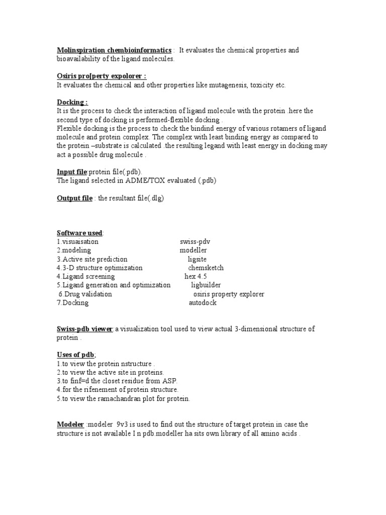 Molinspiration Chembioinformatics | PDF | Docking (Molecular) | Proteins