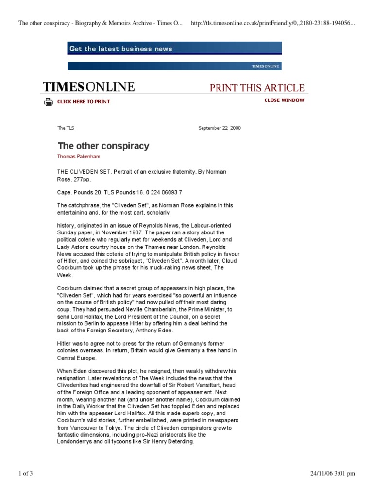 The Cliveden Set | PDF | The Times | Neville Chamberlain