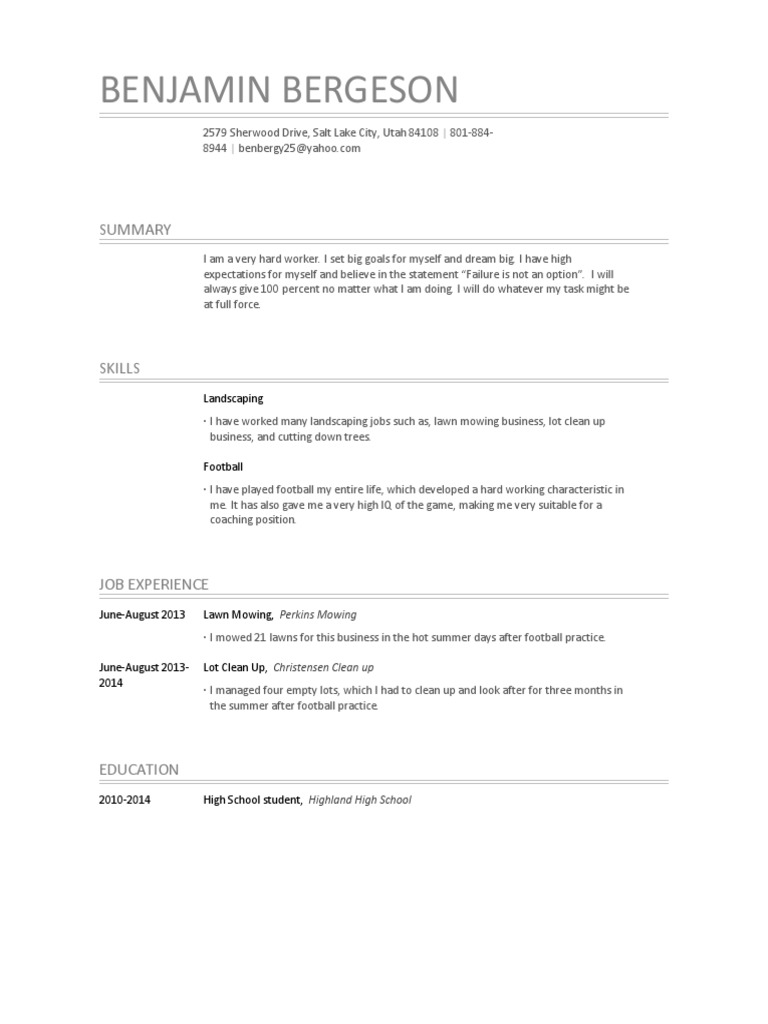Benjamin Bergeson Resume | PDF
