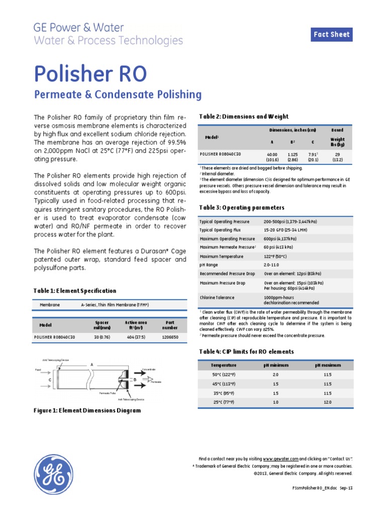 Polisher RO: Permeate & Condensate Polishing | PDF | Membrane | Pressure