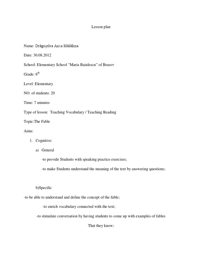 Fable Lesson Plan: Ant and Grasshopper | PDF | Reading (Process ...