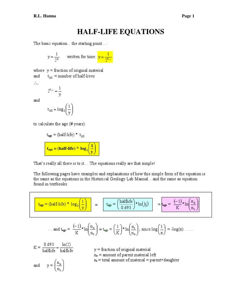 Basic Half-Life Equations Explained | PDF | Logarithm | Exponentiation