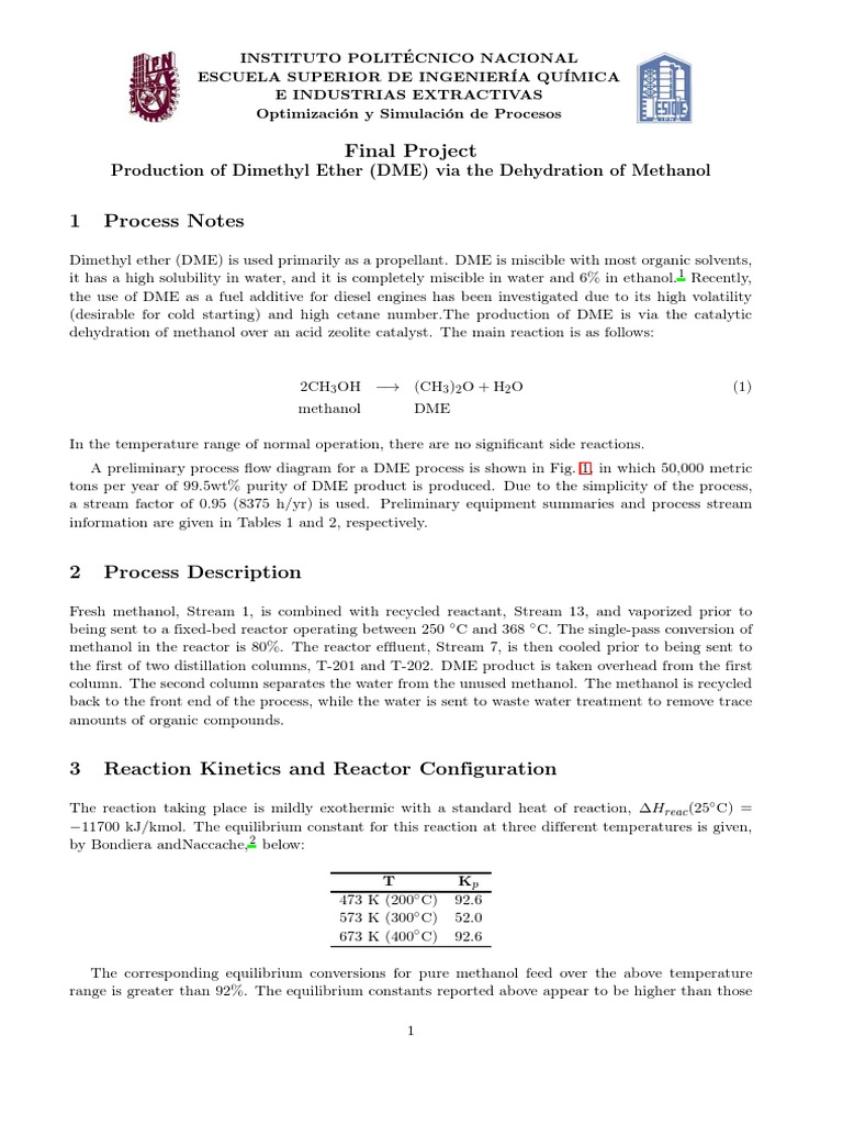 DME Process | PDF | Chemical Equilibrium | Chemical Reactor