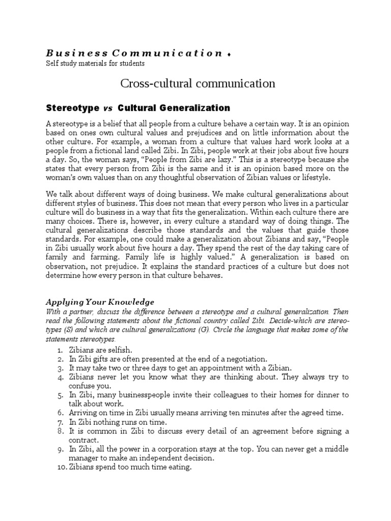 Cross-Cultural Business Communication | PDF | Stereotypes ...
