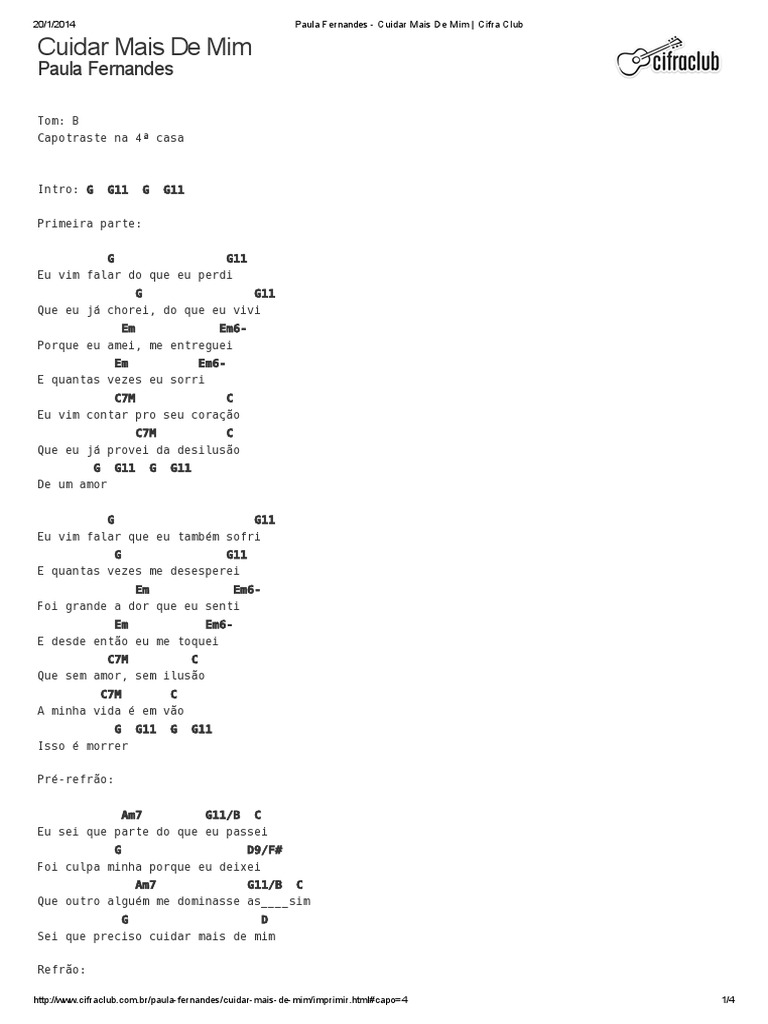 Paula Fernandes - Cuidar Mais de Mim - Cifra Club | PDF | Amor