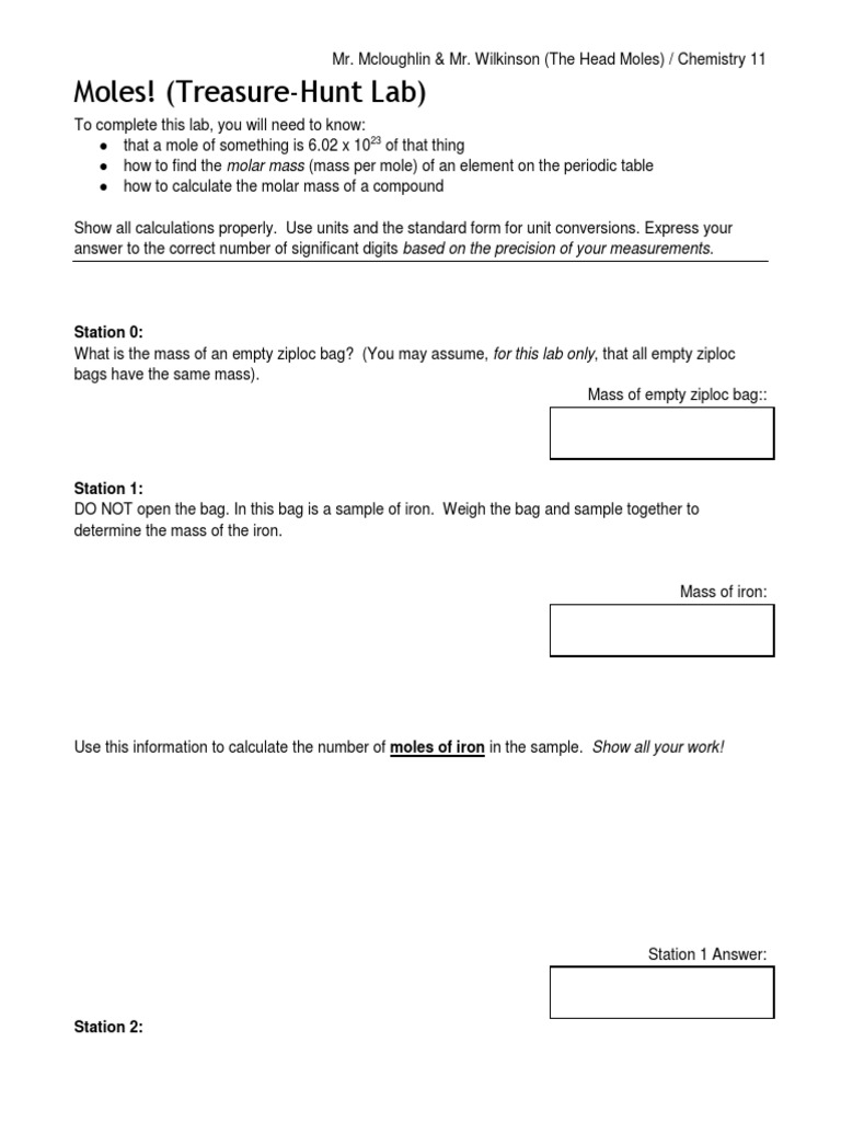 Moles! (Treasure-Hunt Lab) | PDF | Mole (Unit) | Atoms