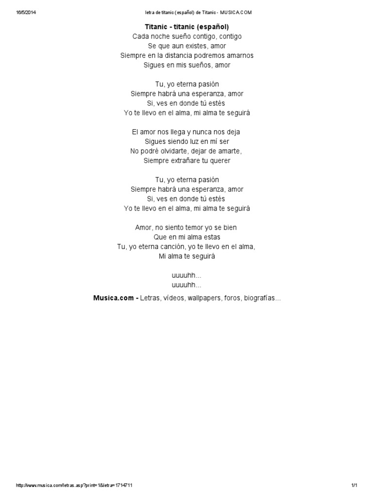Letra de Titanic (Español) de Titanic - MUSICA | PDF