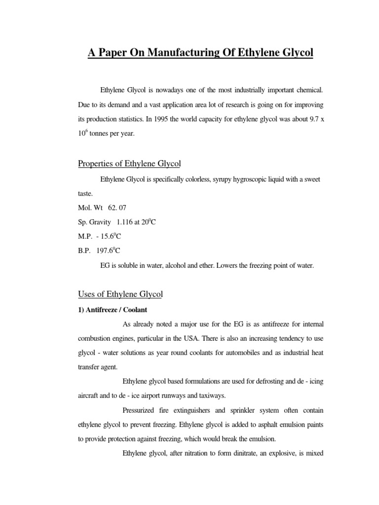Ethylene Glycol Manufacturing Overview | PDF