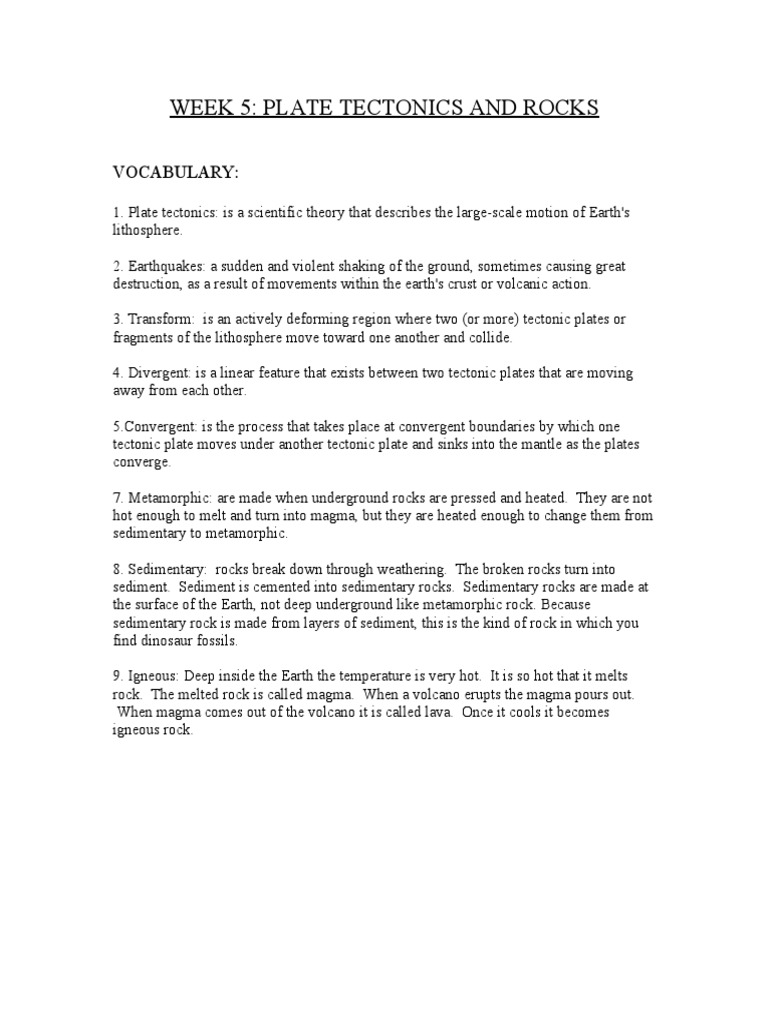 Plate Tectonics Vocabulary Guide | PDF | Technology & Engineering