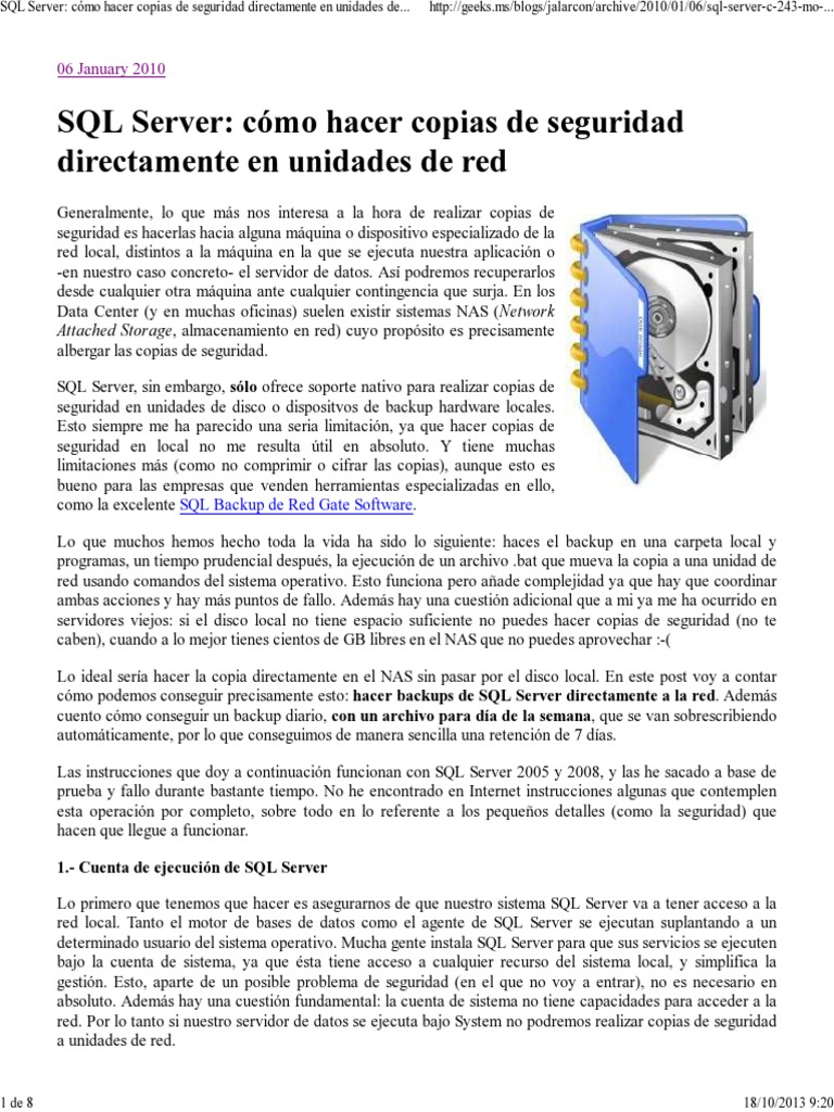 SQL Server - Cómo Hacer Copias de Seguridad Directamente en Unidades de ...