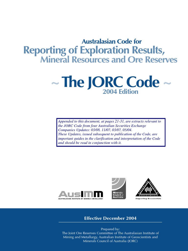 Reporting of Exploration Results,: The JORC Code | PDF | Natural ...