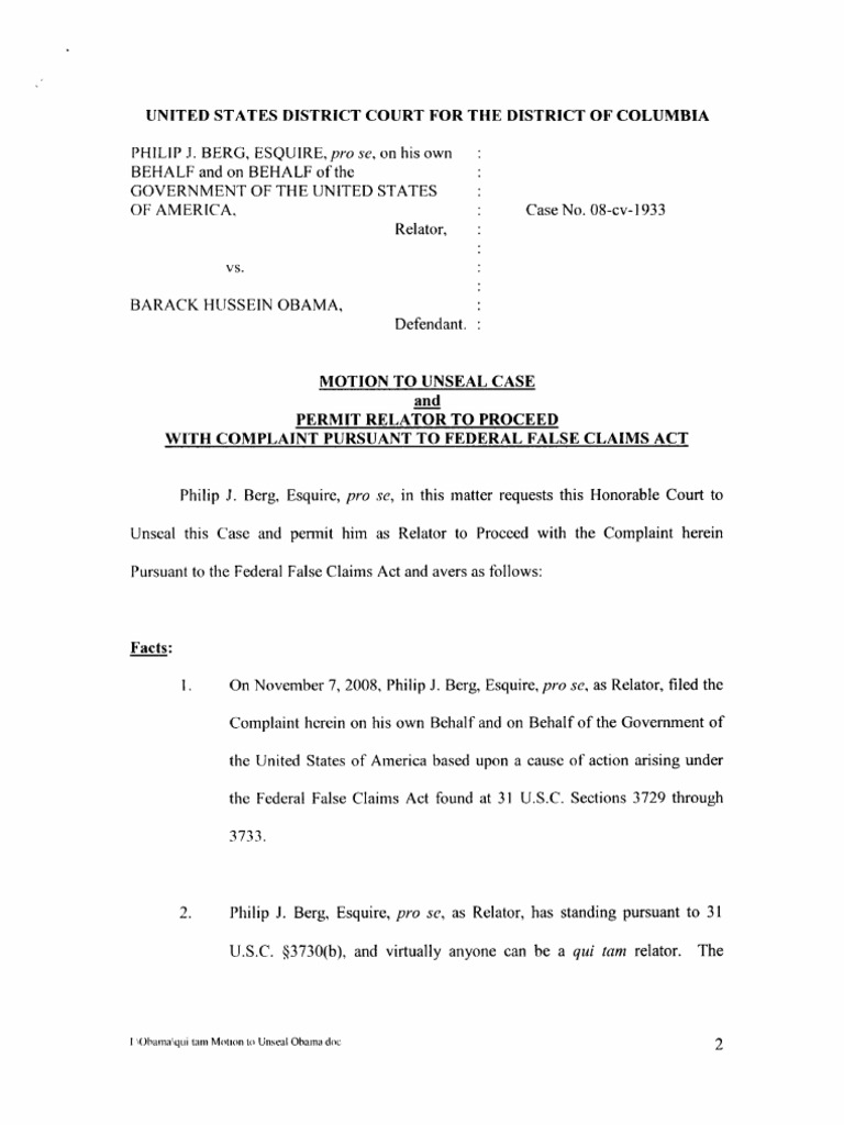 Berg - FCA - 03 - Berg Motion To Unseal Case (02/02/2009) | PDF | False ...