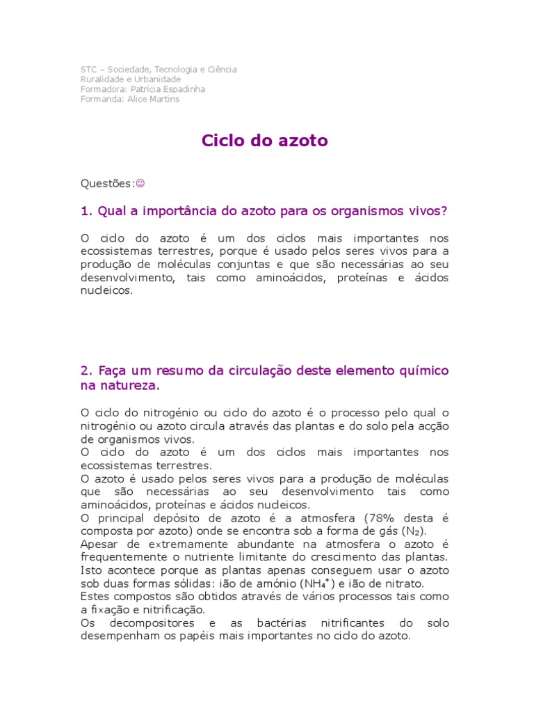 Ciclo Do Azoto | PDF | Nitrogênio | Organismos