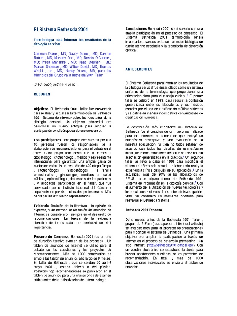 Sistema Bethesda 2001: Citología Cervical | PDF