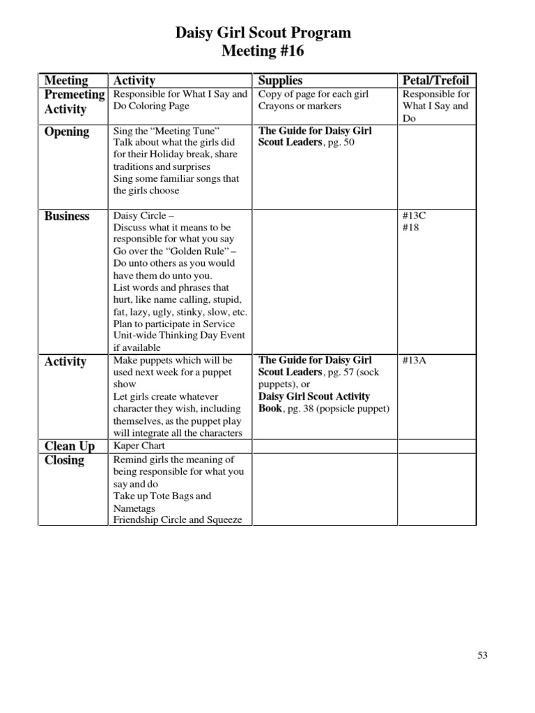 Daisy Girl Scout Program Meeting 16-34 | PDF | Scouting | Puppets
