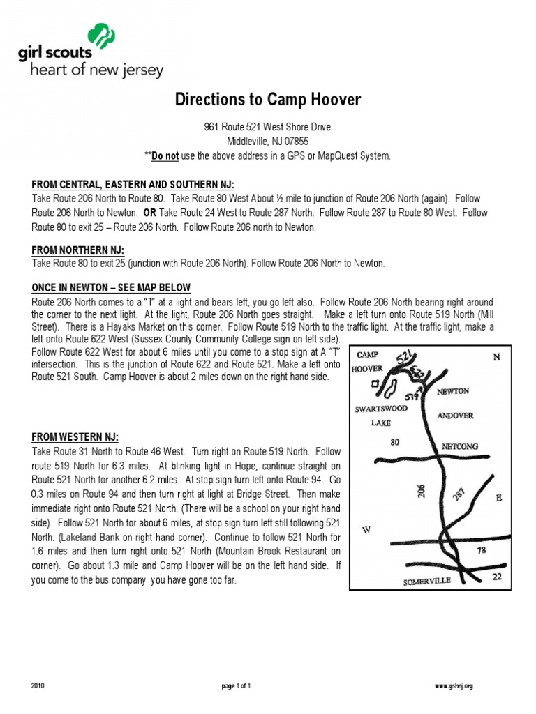 Directions to Camp Hoover | PDF | Sports & Recreation | Travel