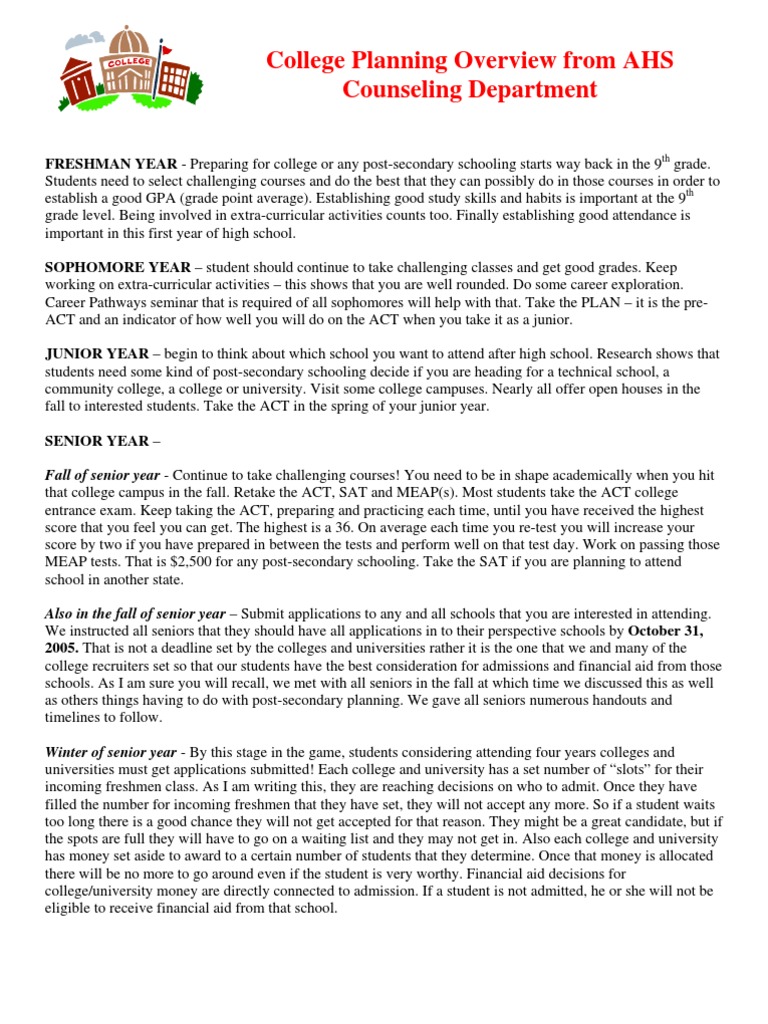 High School College Planning Guide | PDF | Act (Test) | University And ...