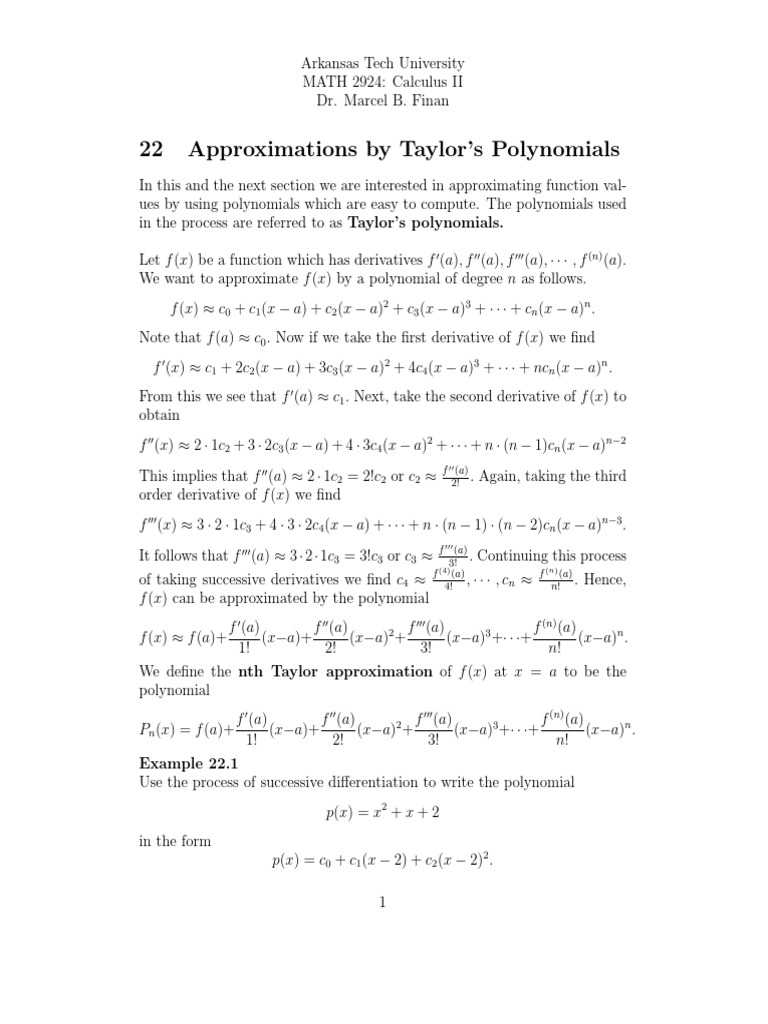 Cal101 Taylor Polynomials | PDF | Calculus | Algebra
