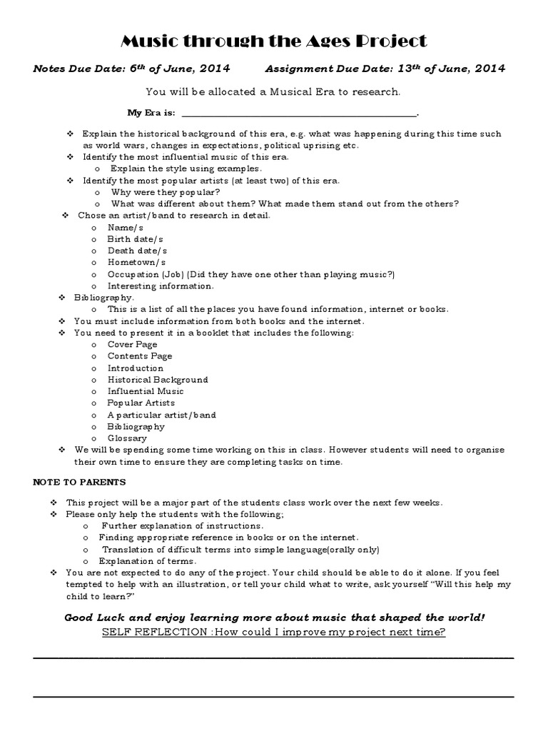 Music Era Research Project Guide | PDF | Rubric (Academic) | Semiotics