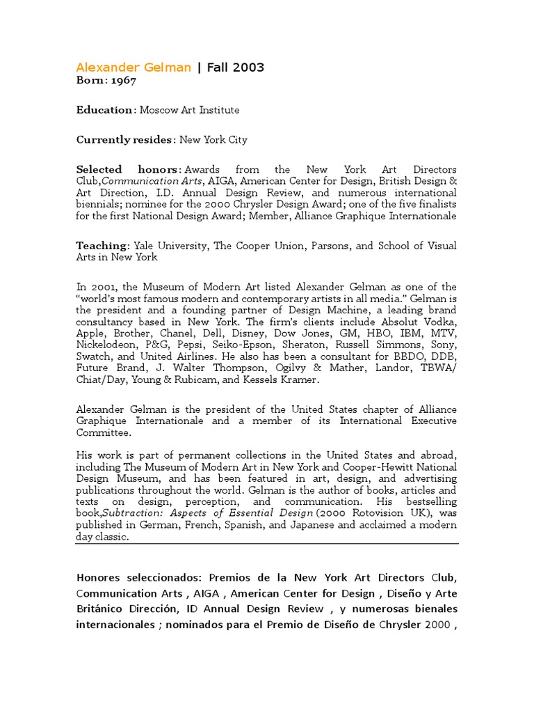 Alexander Gelman: Renowned Designer and Educator | PDF | Communication ...