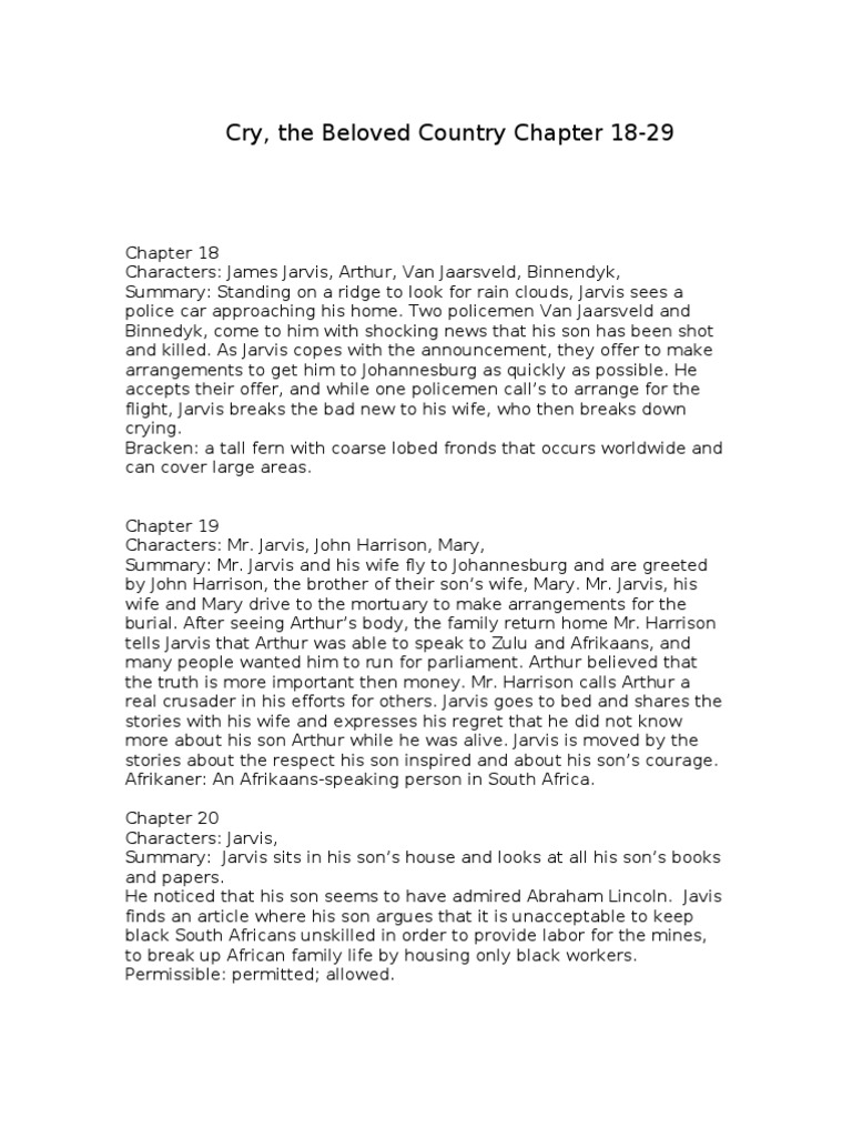 Cry, The Beloved Country Chapter 18-29 | PDF | Violence